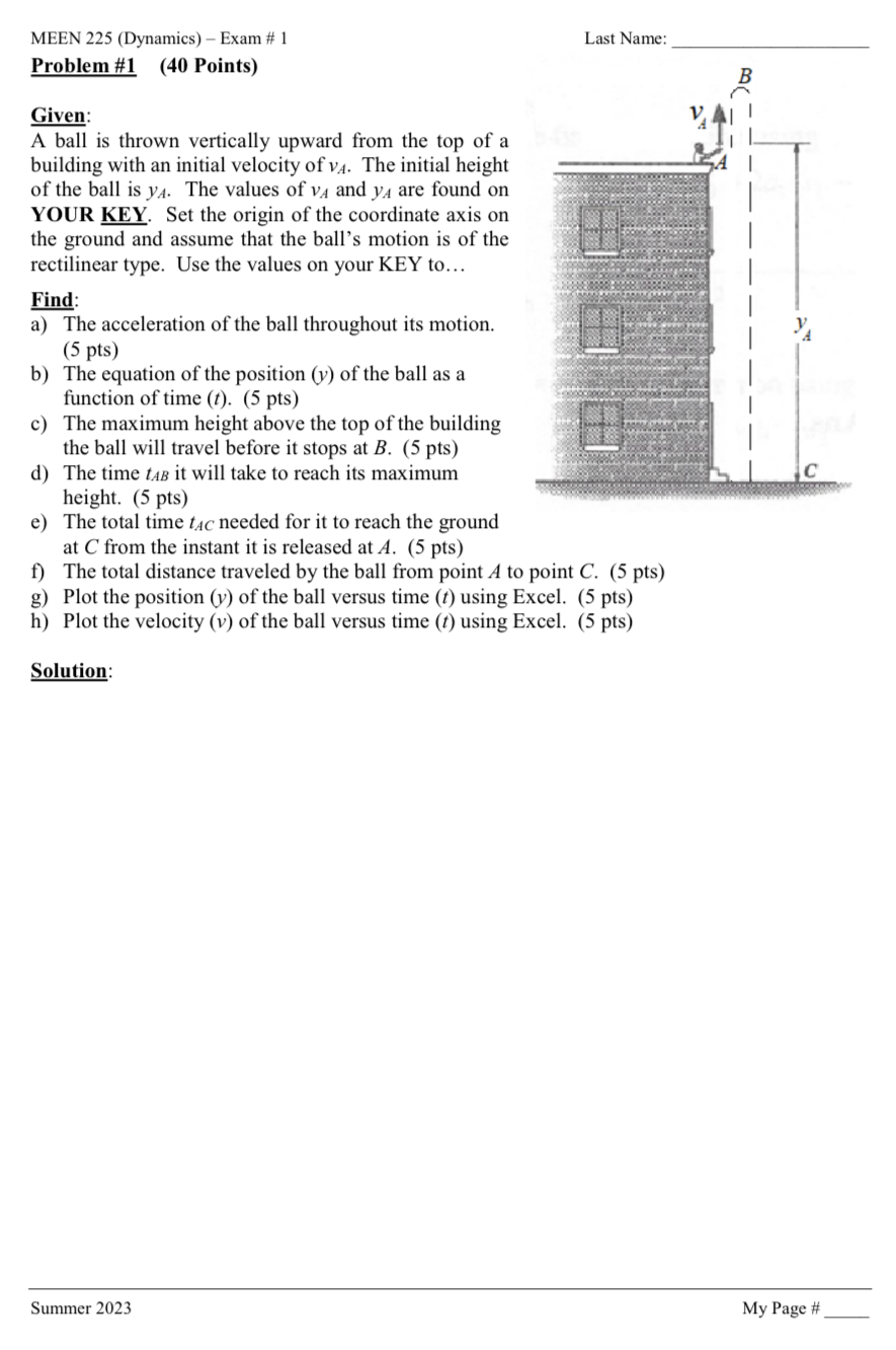 Solved MEEN 225 (Dynamics) - Exam \# 1 Problem \#1 (40 | Chegg.com