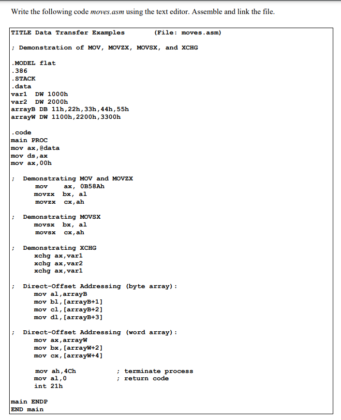 Solved Write the following code moves.asm using the text | Chegg.com