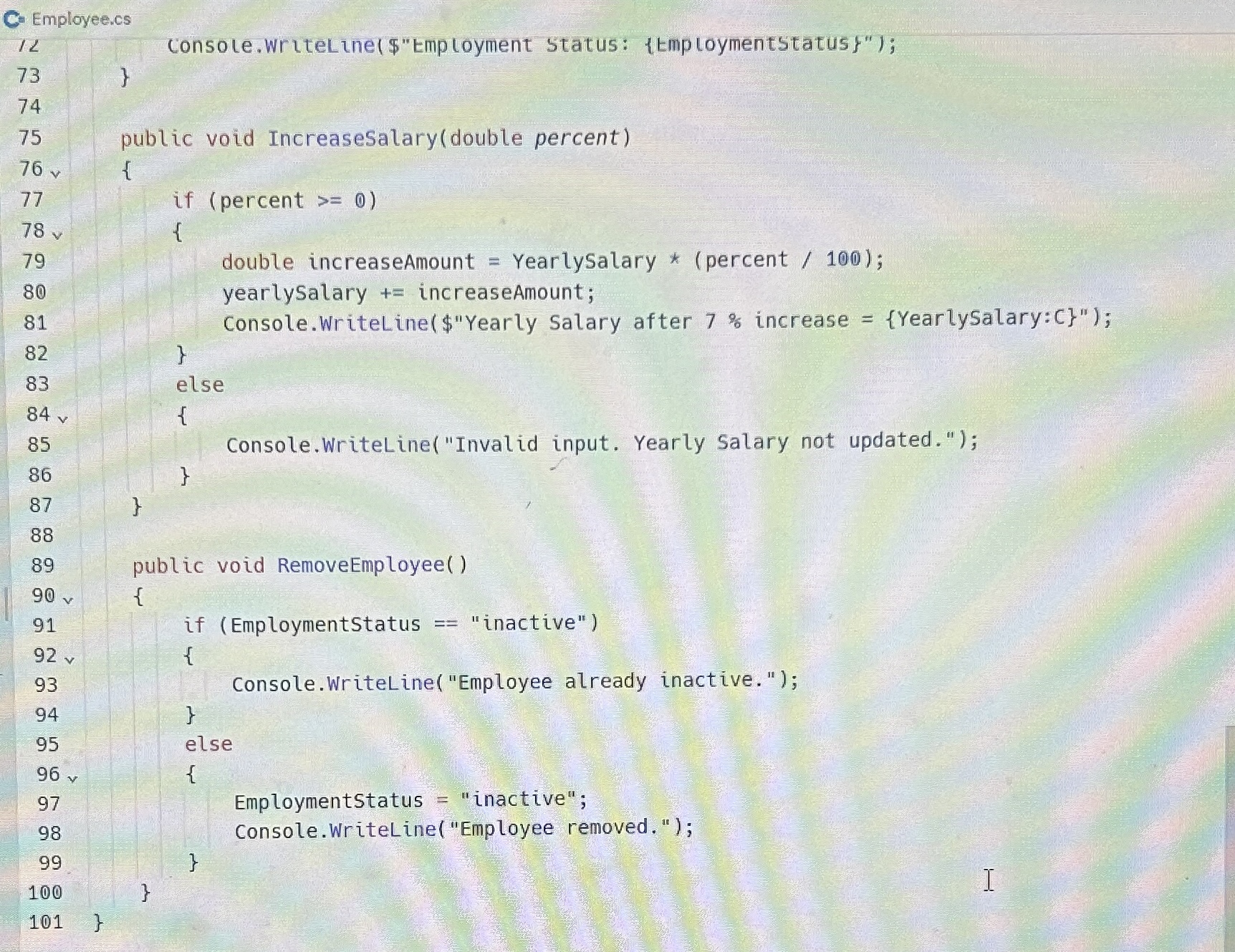 Solved Employee.cs using System; class Employee private | Chegg.com