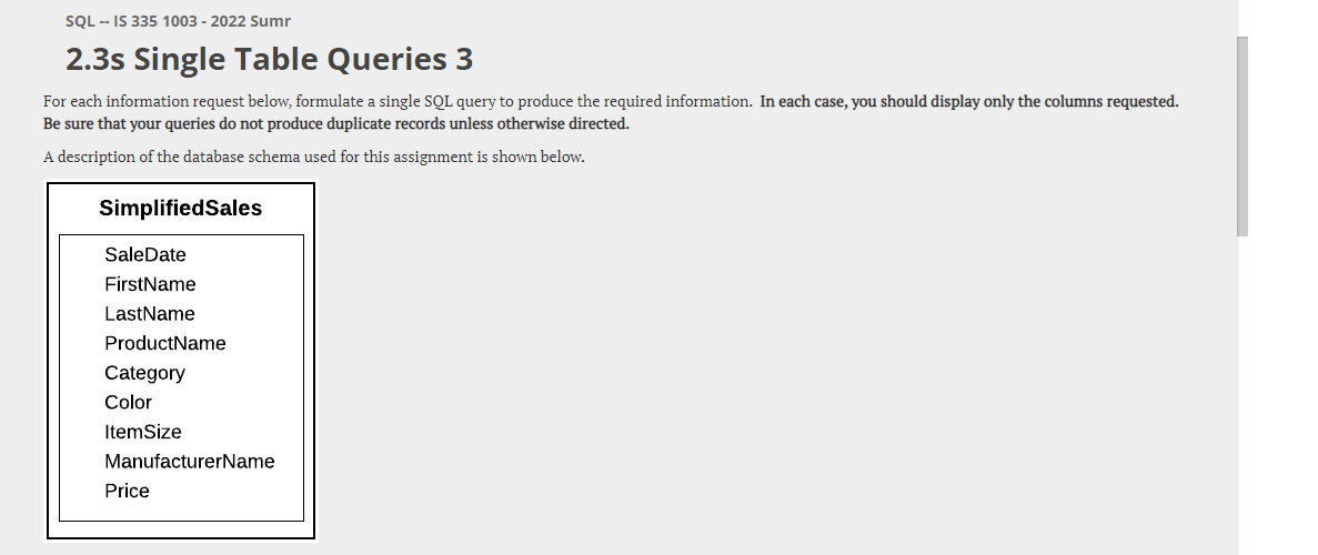 Solved 2.3s Single Table Queries 3 For each information | Chegg.com