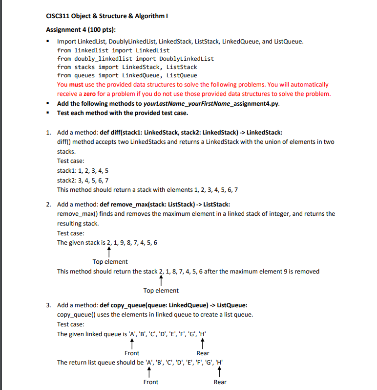 Solved CISC311 Object & Structure & Algorithm | Assignment 4 | Chegg.com