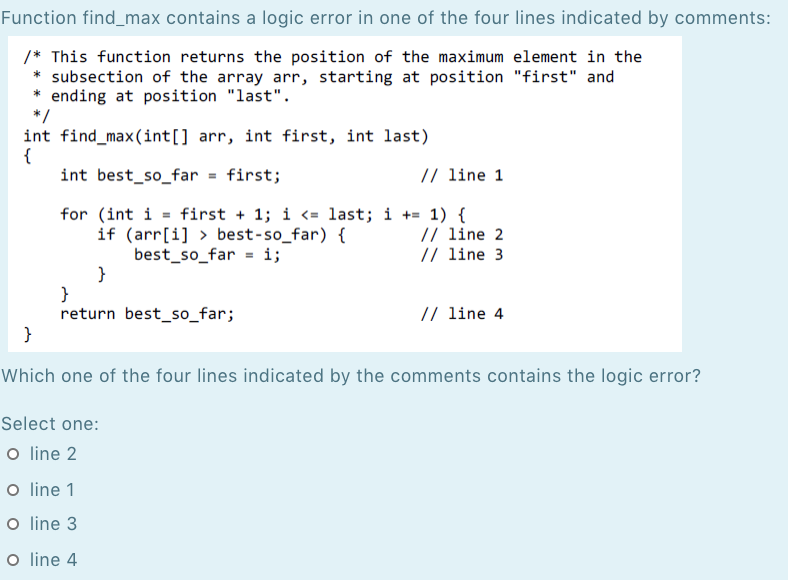 Solved Function find_max contains a logic error in one of | Chegg.com