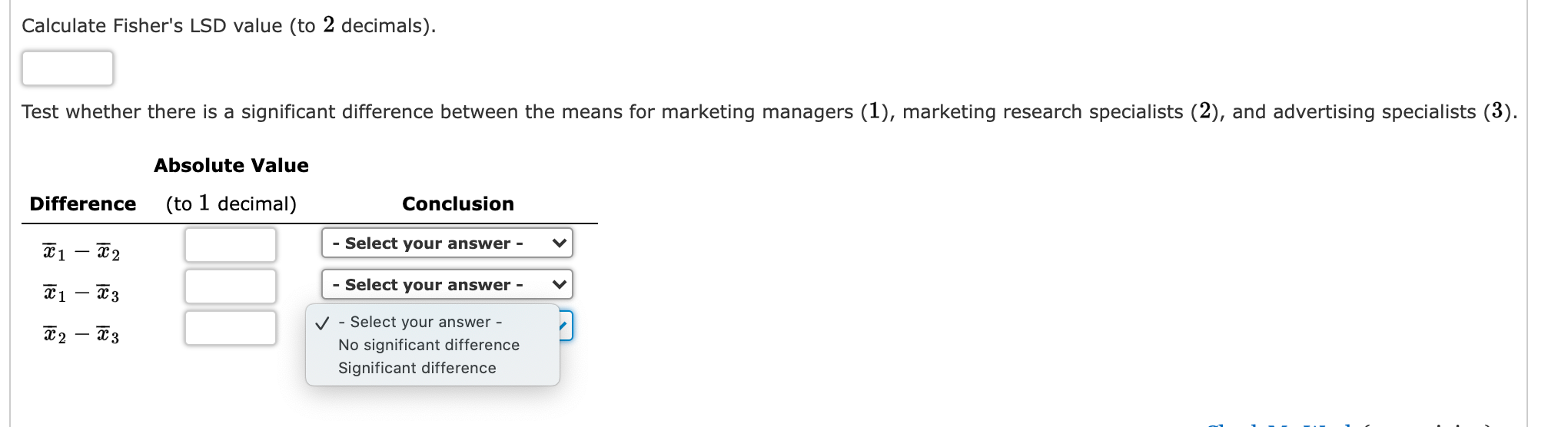 Solved Calculate Fisher's LSD value (to 2 decimals). Test | Chegg.com