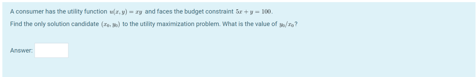Solved A consumer has the utility function u(x, y) = xy and | Chegg.com
