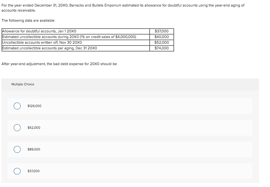 Solved For the year ended December 31, 20XO, Barracks and | Chegg.com
