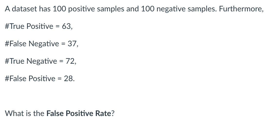 Solved A dataset has 100 positive samples and 100 negative | Chegg.com