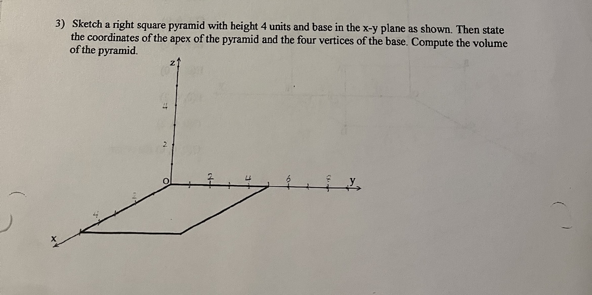 Solved 3) Sketch a right square pyramid with height 4 units | Chegg.com