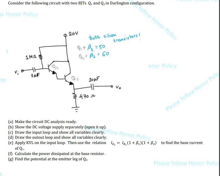 Solved Consider the following circuit with two BJTS Q, and | Chegg.com