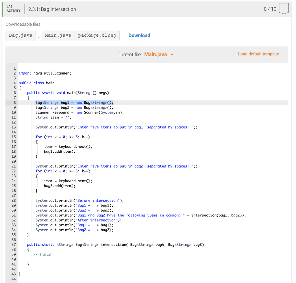 Solved 2.3 Bag Intersection Write a static method to the | Chegg.com