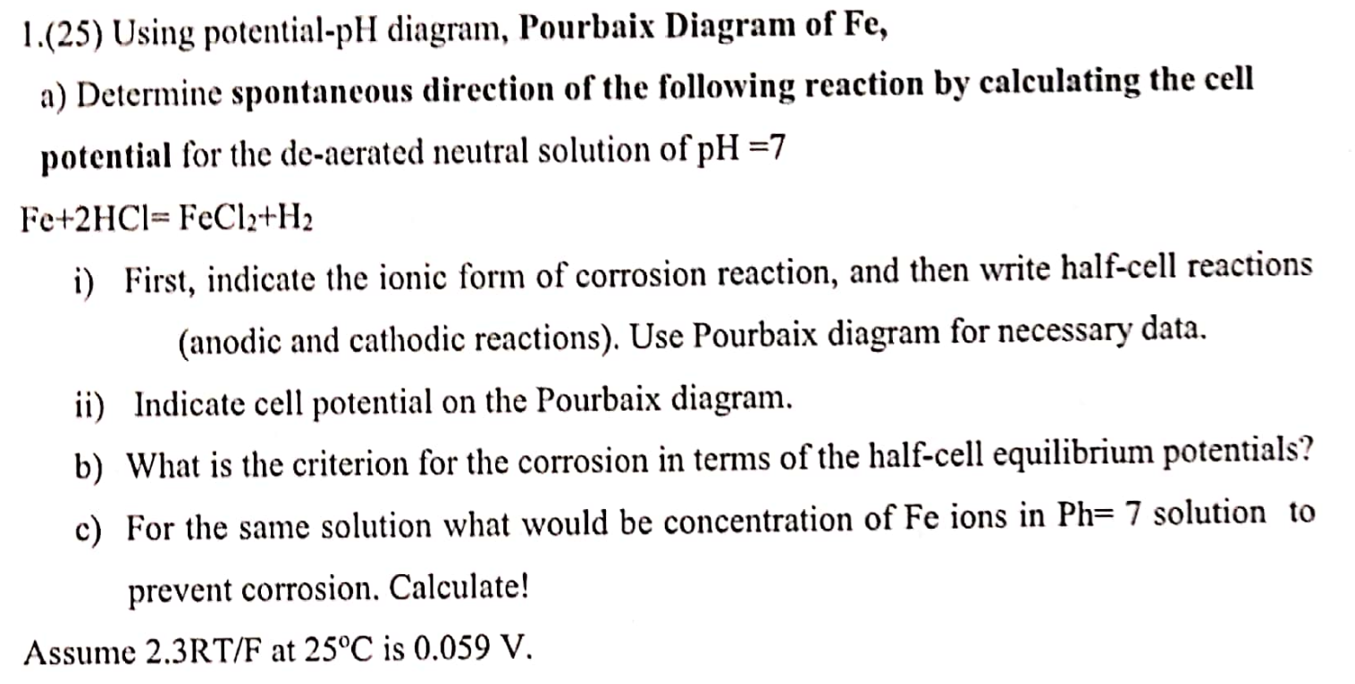 Solved 1.(25) ﻿Using potential-pH ﻿diagram, Pourbaix Diagram | Chegg.com