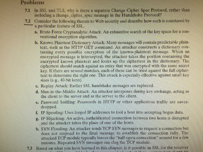 Solved Problems 7.1 In SSL and TLS, why is there a separate | Chegg.com