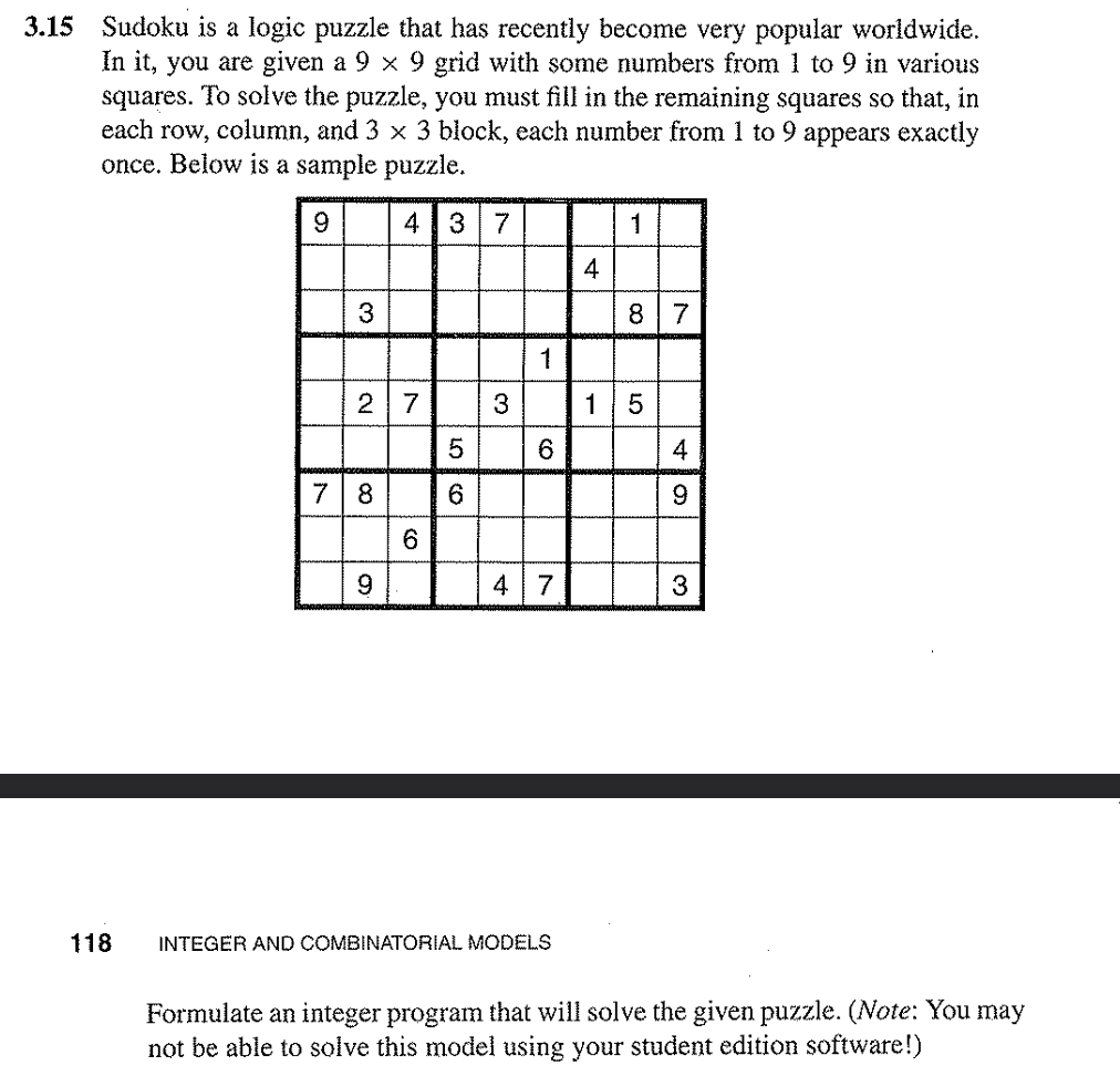 Solved 3.15 ﻿Sudoku is a logic puzzle that has recently | Chegg.com