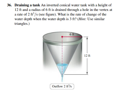 Solved 36. Draining a tank An inverted conical water tank | Chegg.com
