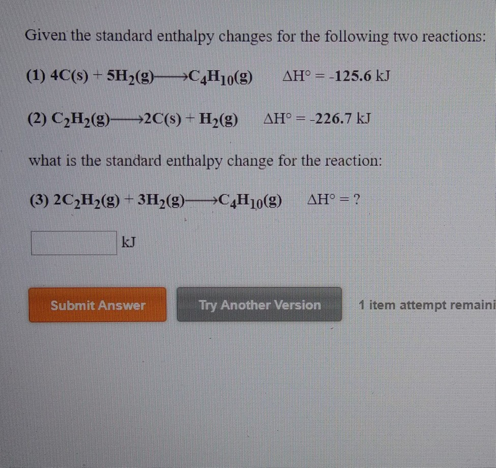 Solved Given the standard enthalpy changes for the following | Chegg.com