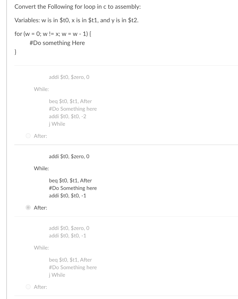 Solved Convert the Following for loop in c to assembly: | Chegg.com