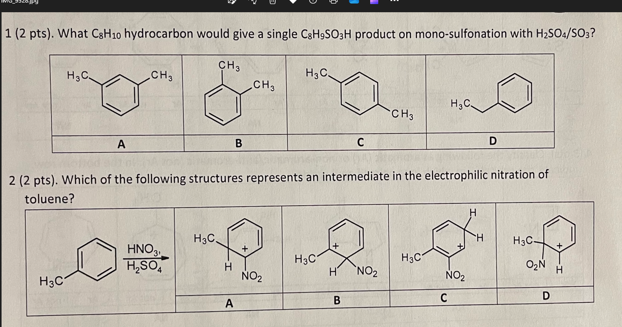 Solved 1 (2 ﻿pts). ﻿What C8H10 ﻿hydrocarbon would give a | Chegg.com