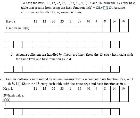 Solved To hash the keys, 11, 12, 26, 23, 1, 37, 40, 4, 8, 14 | Chegg.com