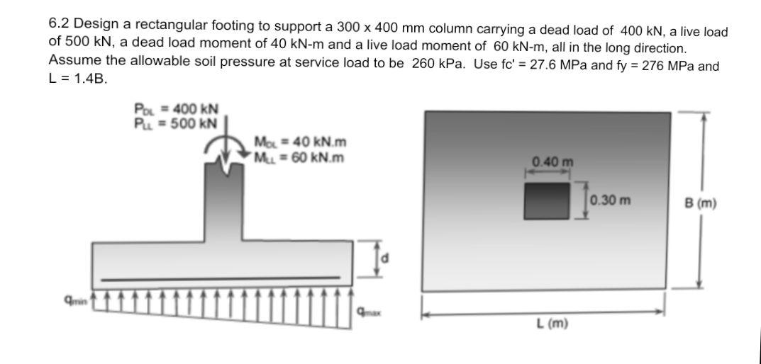 Solved 6.2 Design a rectangular footing to support a 300 x | Chegg.com