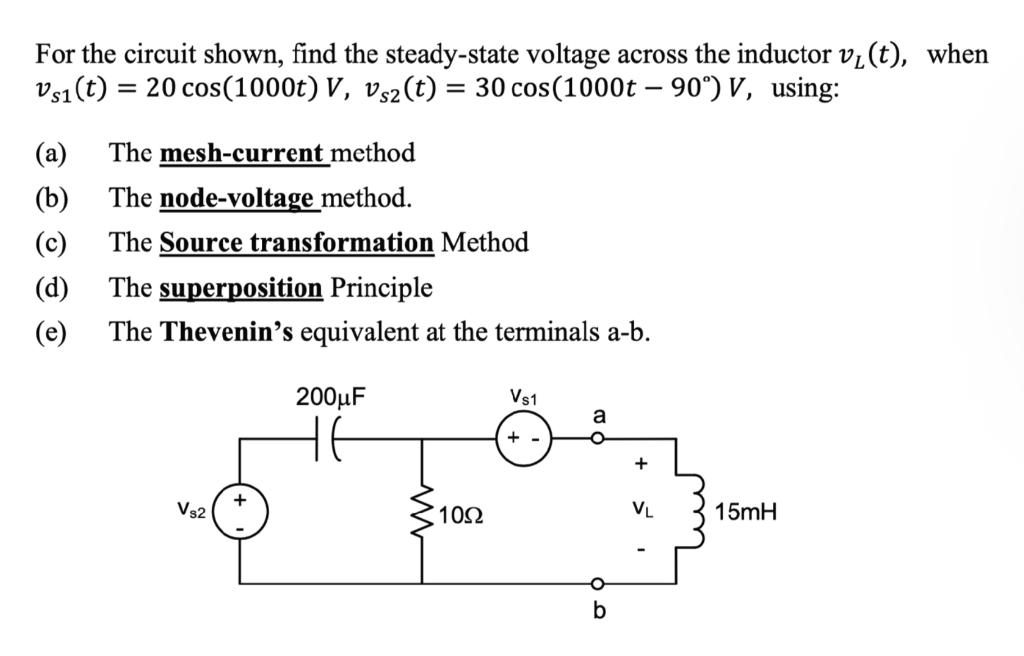 Solved For the circuit shown, find the steady-state voltage | Chegg.com