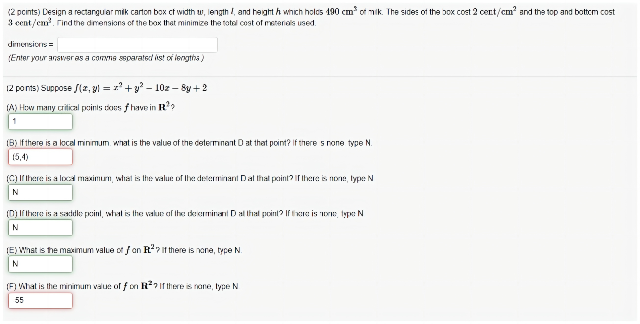 Solved (2 points) Design a rectangular milk carton box of | Chegg.com