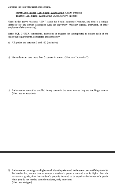 Solved Consider the following relational schema. Enroll | Chegg.com