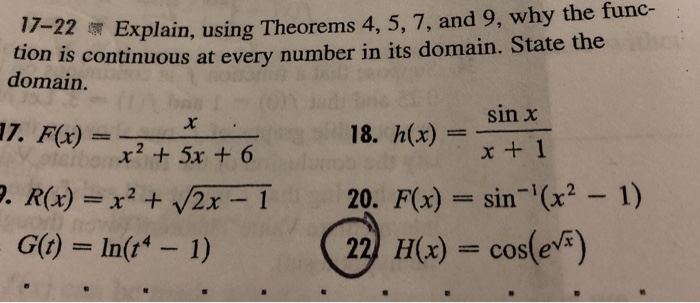 Solved 7, and 9, why the func- 17-22 Explain, using Theorems | Chegg.com