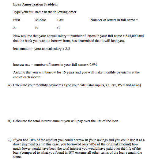 Solved Loan Amortization Problem Type your full name in the | Chegg.com