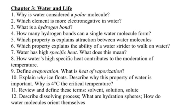 Solved Chapter 3: Water and Life 1. Why is water considered | Chegg.com