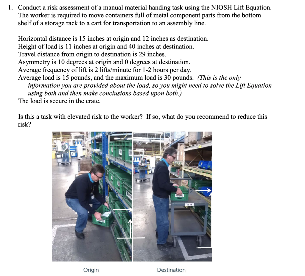 Solved 1. Conduct a risk assessment of a manual material | Chegg.com