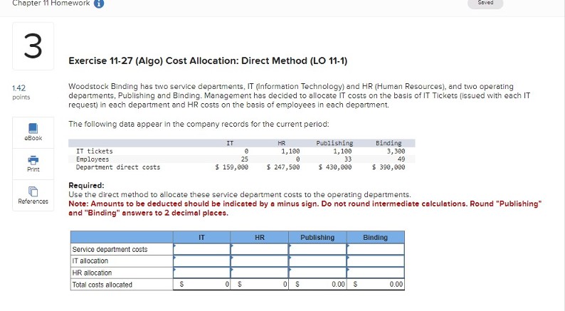 Solved Exercise 11-27 (Algo) ﻿Cost Allocation: Direct Method | Chegg.com