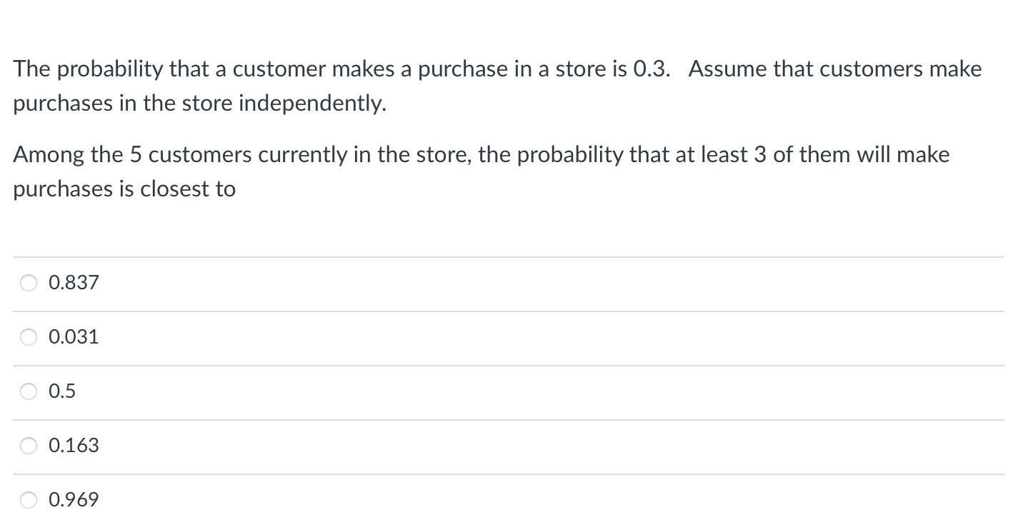 Solved The probability that a customer makes a purchase in a | Chegg.com