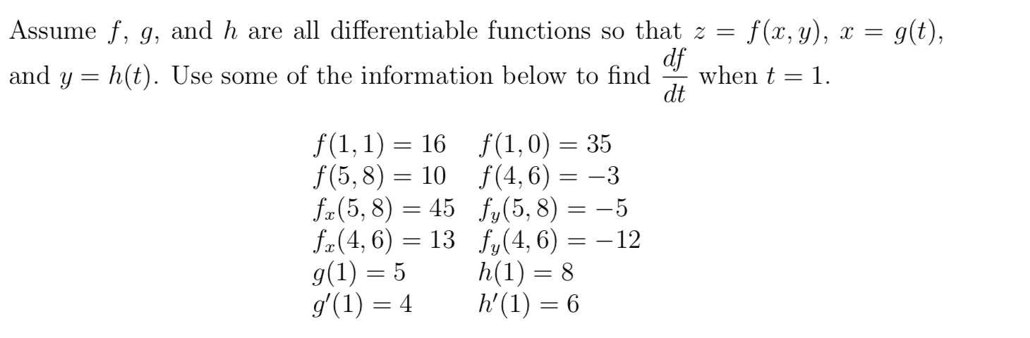 Solved g(t), Assume f, g, and h are all differentiable | Chegg.com