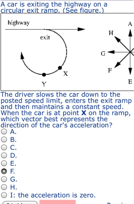 Solved A car is exiting the highway on a highway exit The | Chegg.com