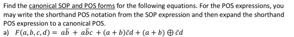 Solved Find the canonical SOP and POS forms for the | Chegg.com
