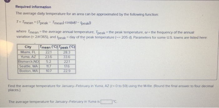 Solved Required information The average daily temperature | Chegg.com