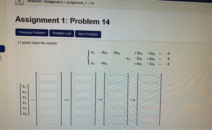 Solved Webwork/linalgpearce / assignment_1/ 14 Assignment 1: | Chegg.com