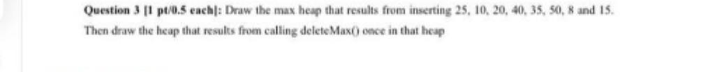 Solved Question 3 |1 pt:0.5 each|: Draw the max heap that | Chegg.com