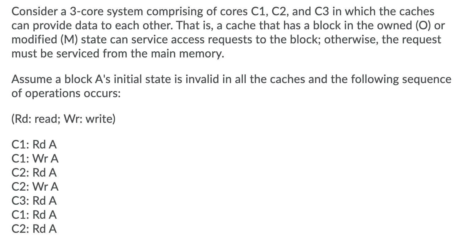 Solved Consider a 3-core system comprising of cores C1, C2, | Chegg.com