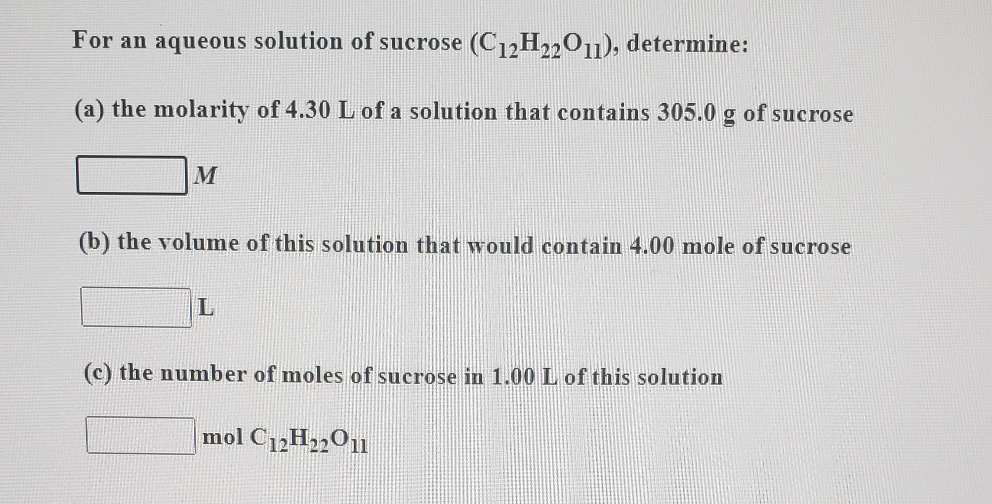 Solved For an aqueous solution of sucrose | Chegg.com