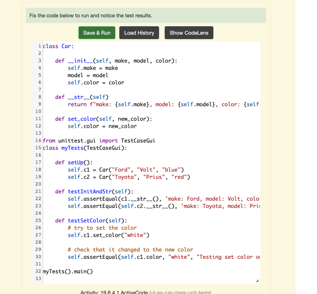 Solved [PYTHON] Fix the code below to run and notice the | Chegg.com