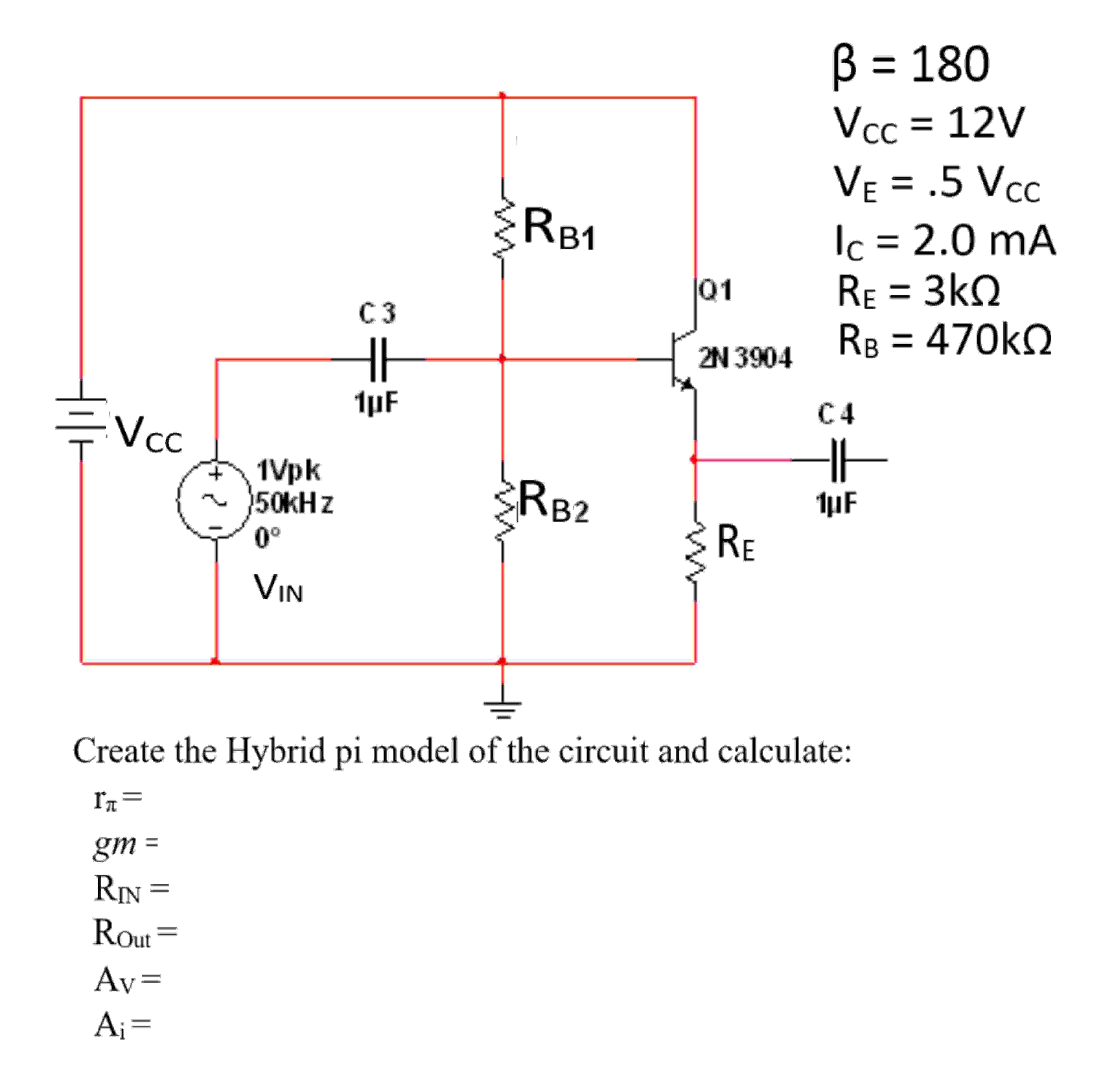 Solved Create the Hybrid pi model of the circuit and | Chegg.com
