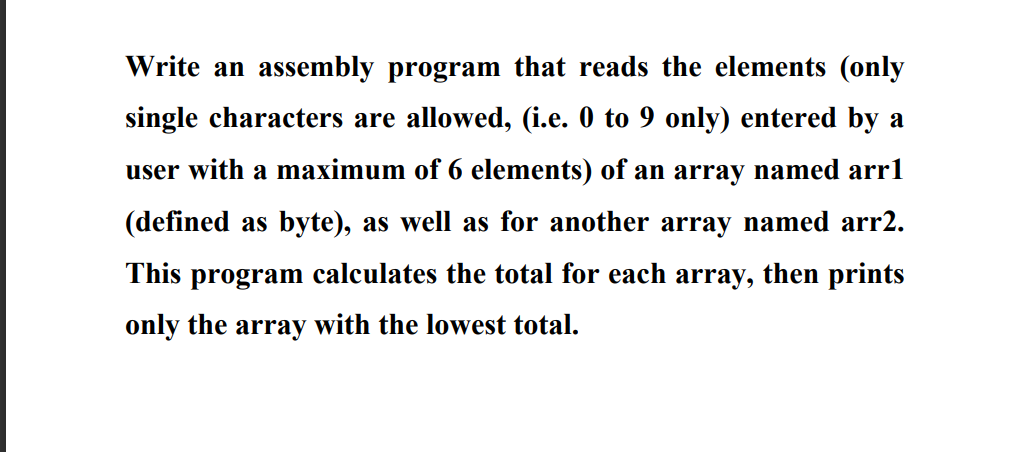 Solved Write an assembly program that reads the elements | Chegg.com