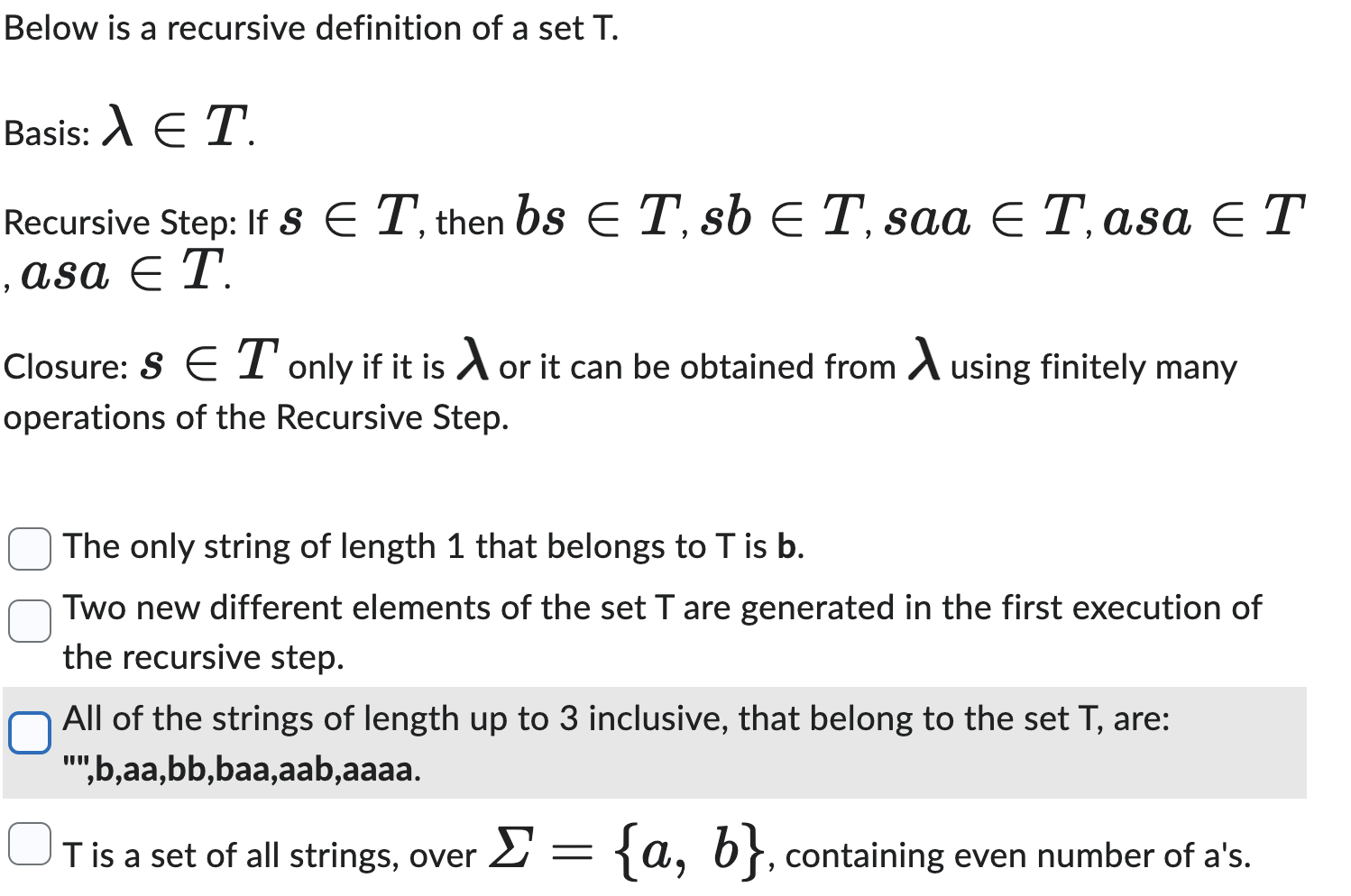Solved Below is a recursive definition of a set T.Basis: | Chegg.com