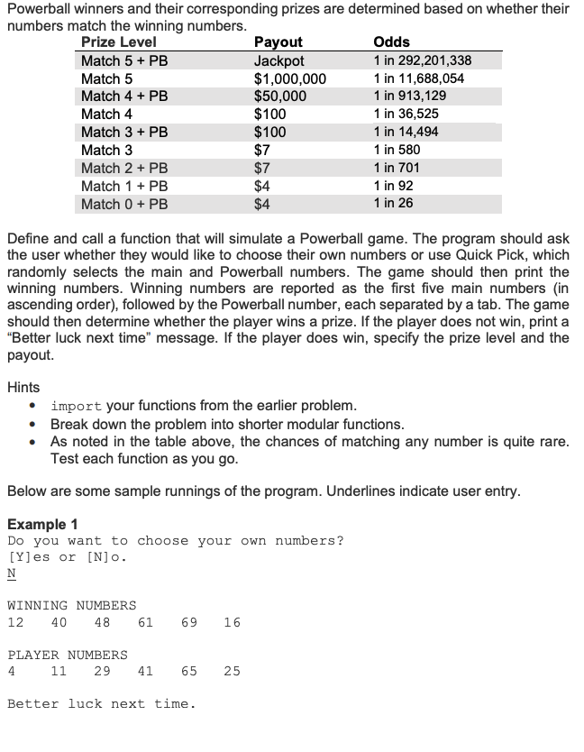 Solved Powerball winners and their corresponding prizes are | Chegg.com