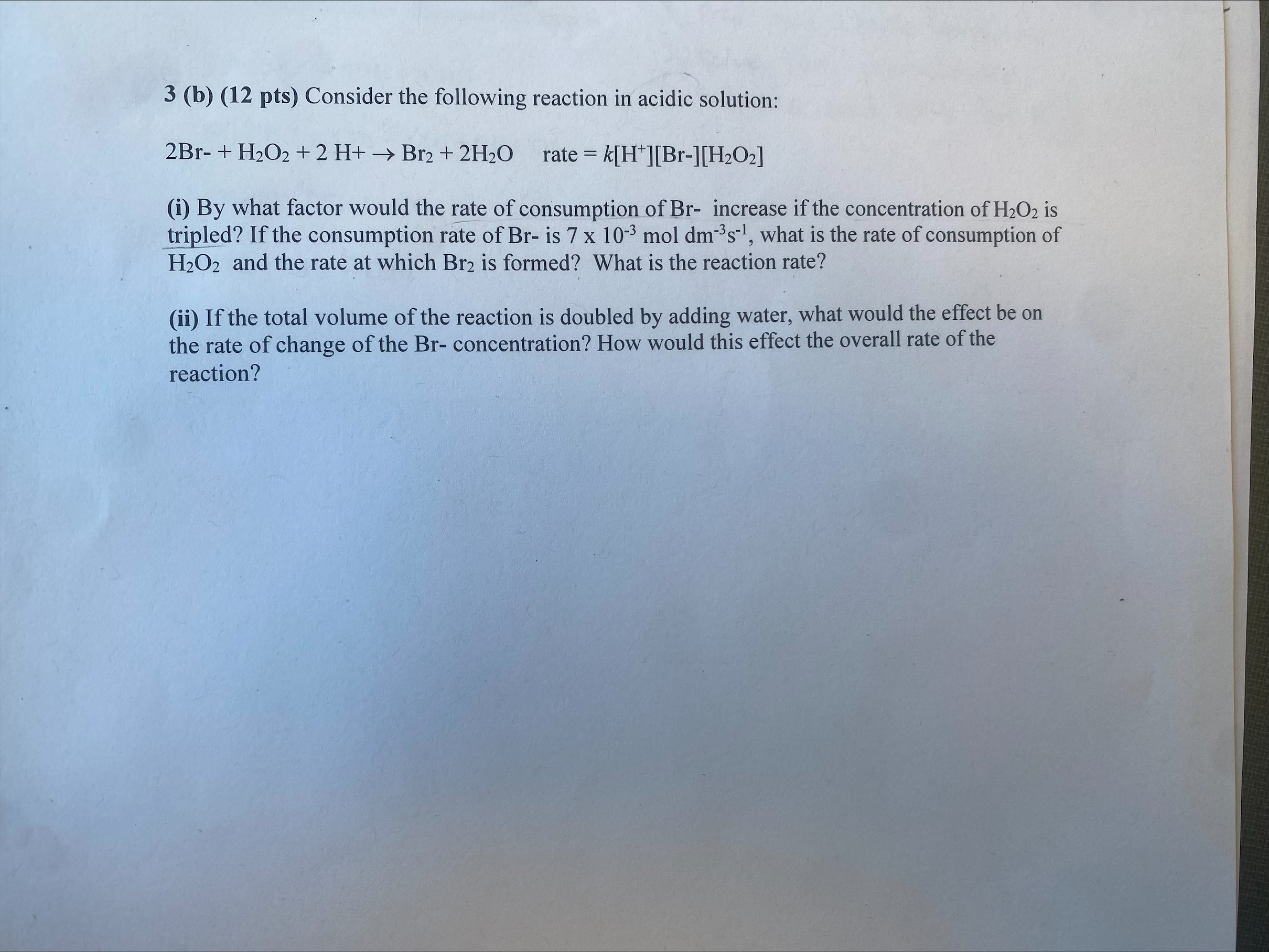 3 (b) (12 pts) Consider the following reaction in | Chegg.com