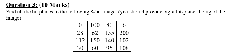 Solved Question 3: (10 Marks) Find all the bit planes in the | Chegg.com