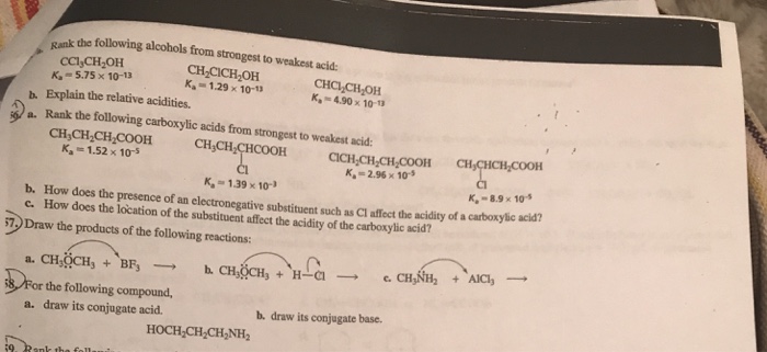 Solved Rank the following alcohols from strongest to weakest | Chegg.com