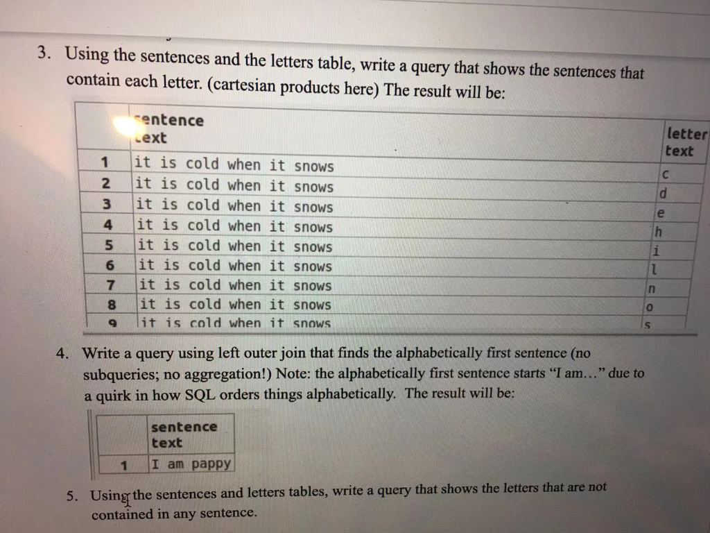 3. Using the sentences and the letters table, write a | Chegg.com