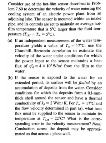 Solved Consider use of the hot-film sensor described in | Chegg.com