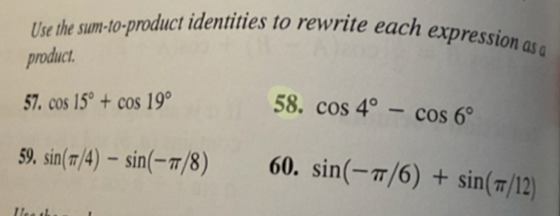 Solved Use the sum-to-product identities to rewrite each | Chegg.com